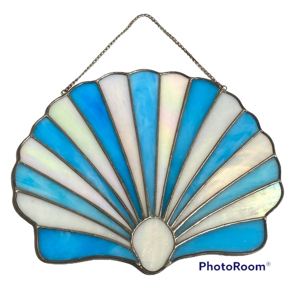 Art | Handmade Large Stained Glass Seashell Coastal Home Art Piece ...